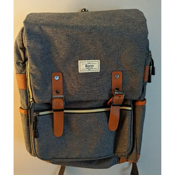Roynes | Bags | Ronyes Gray Backpack Flight Brown Laptop Bag Diaper ...